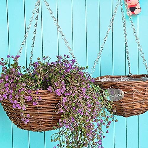 HUIKJI 2Pcs Hanging Basket Rattan Flower Pot,Garden Hanging Planter with Metal Chains for Indoor Outdoor Yard Wall Porch Restaurant Hotel Store Decoration European Style