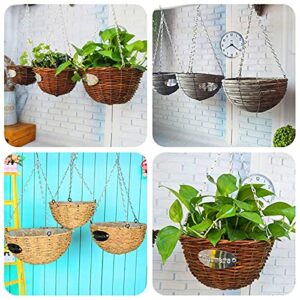 HUIKJI 2Pcs Hanging Basket Rattan Flower Pot,Garden Hanging Planter with Metal Chains for Indoor Outdoor Yard Wall Porch Restaurant Hotel Store Decoration European Style