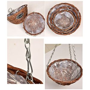 HUIKJI 2Pcs Hanging Basket Rattan Flower Pot,Garden Hanging Planter with Metal Chains for Indoor Outdoor Yard Wall Porch Restaurant Hotel Store Decoration European Style