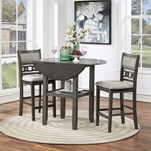 New Classic Furniture Gia Drop Leaf Counter Table with Two Chairs, 42-Inch, 42.25" Set, Grey