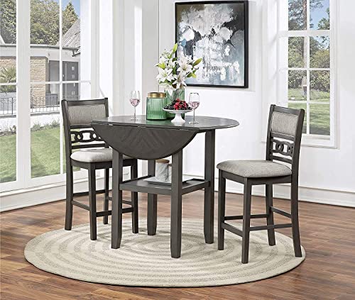 New Classic Furniture Gia Drop Leaf Counter Table with Two Chairs, 42-Inch, 42.25" Set, Grey