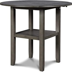 New Classic Furniture Gia Drop Leaf Counter Table with Two Chairs, 42-Inch, 42.25" Set, Grey