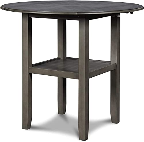 New Classic Furniture Gia Drop Leaf Counter Table with Two Chairs, 42-Inch, 42.25" Set, Grey