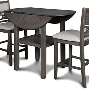 New Classic Furniture Gia Drop Leaf Counter Table with Two Chairs, 42-Inch, 42.25" Set, Grey