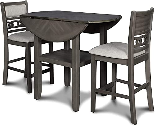 New Classic Furniture Gia Drop Leaf Counter Table with Two Chairs, 42-Inch, 42.25" Set, Grey