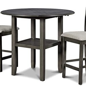 New Classic Furniture Gia Drop Leaf Counter Table with Two Chairs, 42-Inch, 42.25" Set, Grey