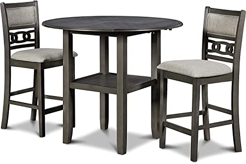 New Classic Furniture Gia Drop Leaf Counter Table with Two Chairs, 42-Inch, 42.25" Set, Grey