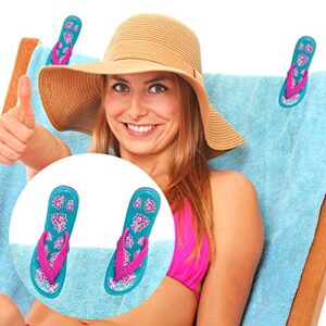 PERFORMORE Flip Flop Beach Towel Clips, Set of 2, Portable Towel Holder Clips, Secure Clips for Beach Chairs Deck Patio Pool Boat Cruise Lounge Chair Accessories