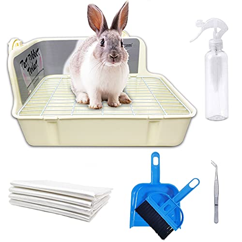 kathson Rabbit Litter Box Toilet, Bunny Potty Trainer Corner Litter Pan Small Animal Disposable Liner Bedding Supplies for Guinea Pigs, Chinchilla, Ferret, Gerbil (White)