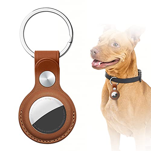 AICase Case for AirTag with Keychain Ring, Protective Leather Holder Tracker Cover with Keyring Compatible with Apple New Air Tag 2021 for Pets, Keys, Luggage, Backpacks