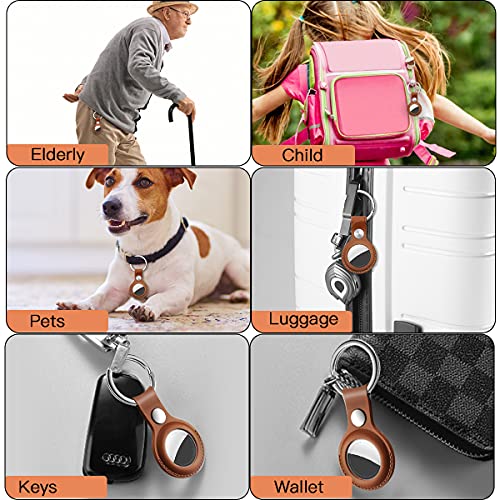 AICase Case for AirTag with Keychain Ring, Protective Leather Holder Tracker Cover with Keyring Compatible with Apple New Air Tag 2021 for Pets, Keys, Luggage, Backpacks