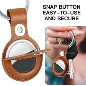 AICase Case for AirTag with Keychain Ring, Protective Leather Holder Tracker Cover with Keyring Compatible with Apple New Air Tag 2021 for Pets, Keys, Luggage, Backpacks