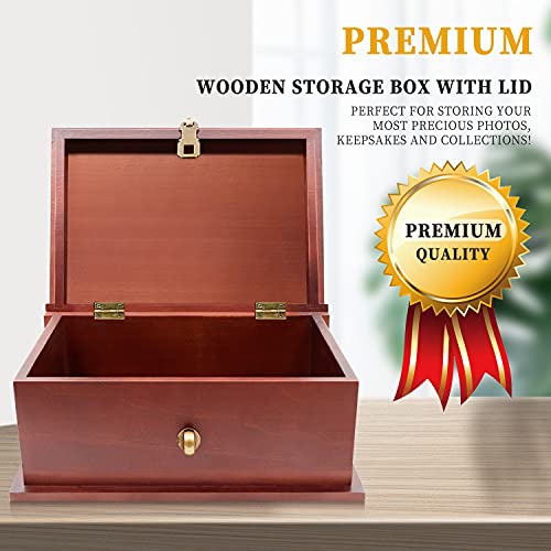 Prodigen Antique Style Wood Storage Box with Lid, Large Wooden Box with Hinged Lid, Keepsake Box with Metal Latch, Decorative box for Home or Office-Black