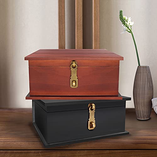 Prodigen Antique Style Wood Storage Box with Lid, Large Wooden Box with Hinged Lid, Keepsake Box with Metal Latch, Decorative box for Home or Office-Black