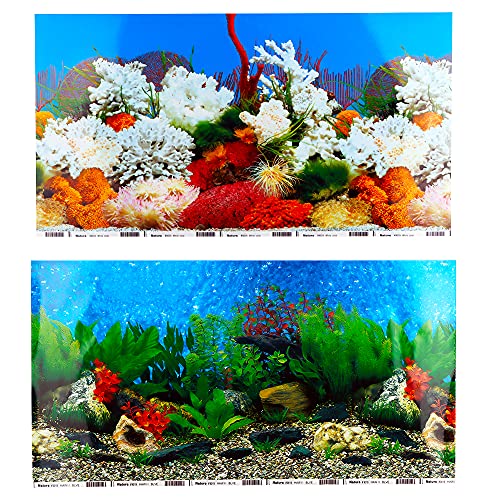 DQITJ 2 Pack Fish Tank Background Sticker Double-Sided Adhesive Wallpaper Aquarium Decorative Picture (20.4" x 11.8")