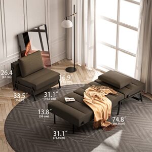 Kescas Sofa Bed, 2 in 1 Multifunction Convertible Sofa Chair, Breathable Linen Fabric & Sturdy Metal Frame Couch Bed for Small Room, Apartment, Office, Light Brown