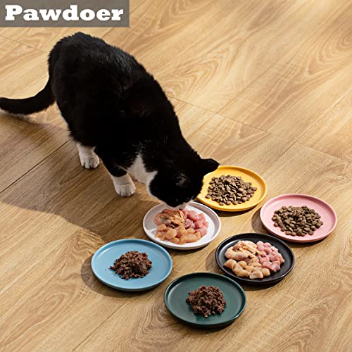 Pawdoer Ceramic Shallow Cat Dish, Whisker Fatigue Free Cat Food Bowls, Wide and Small Pet Plate for Kitten and Kitty, Short Legged Munchkin Cat