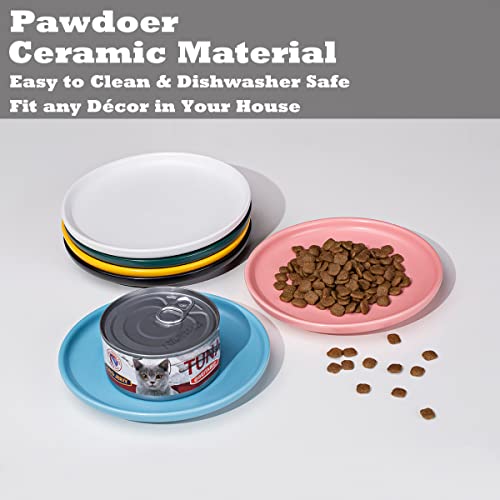 Pawdoer Ceramic Shallow Cat Dish, Whisker Fatigue Free Cat Food Bowls, Wide and Small Pet Plate for Kitten and Kitty, Short Legged Munchkin Cat