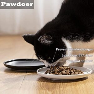 Pawdoer Ceramic Shallow Cat Dish, Whisker Fatigue Free Cat Food Bowls, Wide and Small Pet Plate for Kitten and Kitty, Short Legged Munchkin Cat