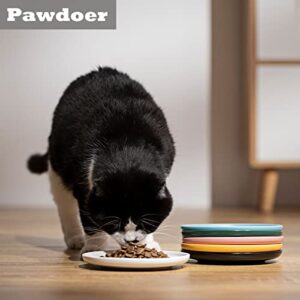 Pawdoer Ceramic Shallow Cat Dish, Whisker Fatigue Free Cat Food Bowls, Wide and Small Pet Plate for Kitten and Kitty, Short Legged Munchkin Cat