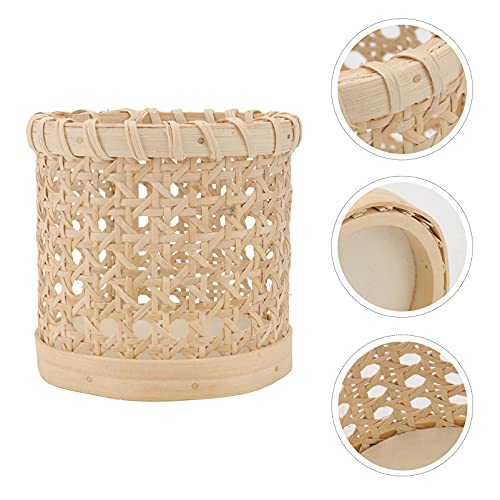 Cabilock Rattan Woven Pen Holder Hand Woven Wicker Sundries Basket Makeup Brush Holder Organizer Utensil Caddy Basket Silverware Holder (Wood)