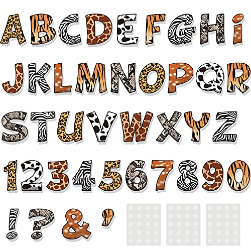 Animal Prints Letters Cutout Animal Letter and Number Accents Animal Texture Letters Wall Decors with 60 Glue Point Dots for Kids Nursery School Classroom (40 Sheets)