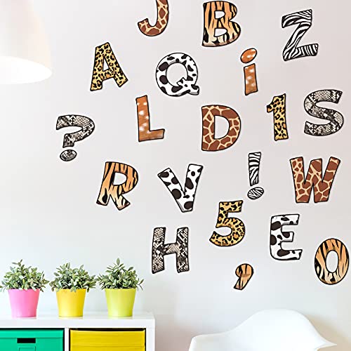 Animal Prints Letters Cutout Animal Letter and Number Accents Animal Texture Letters Wall Decors with 60 Glue Point Dots for Kids Nursery School Classroom (40 Sheets)