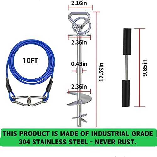 Dog Tie Out Cable and Stake,360° Swivel Dog Yard Stake and Leash - Heavy Duty 304 Stainless Steel Dog Anchor-Holds 1 Large Dogs Over 150LBS Easily-Dog Chain for Yard Outdoor Camping