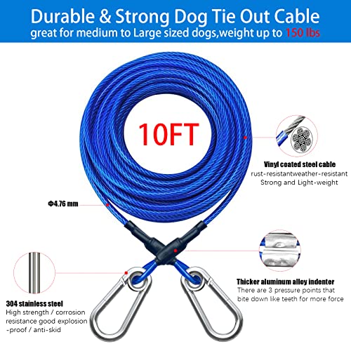 Dog Tie Out Cable and Stake,360° Swivel Dog Yard Stake and Leash - Heavy Duty 304 Stainless Steel Dog Anchor-Holds 1 Large Dogs Over 150LBS Easily-Dog Chain for Yard Outdoor Camping