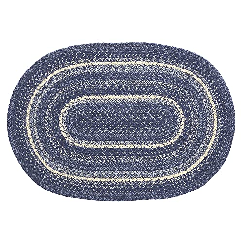 VHC Brands Great Falls Blue Rug with PVC Pad, Jute Blend, Oval, Blue White, 20x30 inches