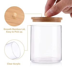 TCJJ 2 Pack Acrylic Qtip Holder Dispenser Jars with Bamboo Lids, Cotton Ball Pad Round Swab Holder for Bathroom Accessories Storage Organizer