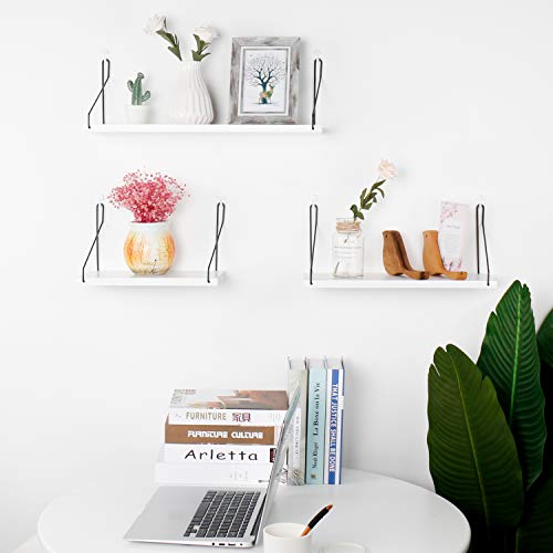 Floating Shelves Decorative Shelves Wooden Wall Mounted Shelf for Bedroom Living Room Kitchen and Office (White,11.8 in)