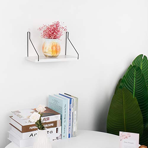 Floating Shelves Decorative Shelves Wooden Wall Mounted Shelf for Bedroom Living Room Kitchen and Office (White,11.8 in)