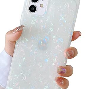 KERZZIL Luxury Sparkle Glitter Square iPhone 11 Case,Chic Slim Colorful Mother-of-Pearl Translucent Soft TPU Silicone Rubber Protective Bumper Cases Cover Compatible with iPhone 11 6.1-inch(Pearl)