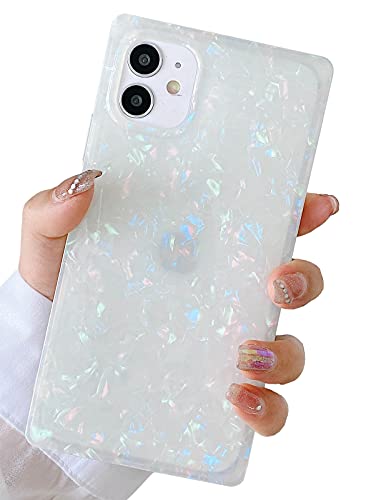 KERZZIL Luxury Sparkle Glitter Square iPhone 11 Case,Chic Slim Colorful Mother-of-Pearl Translucent Soft TPU Silicone Rubber Protective Bumper Cases Cover Compatible with iPhone 11 6.1-inch(Pearl)