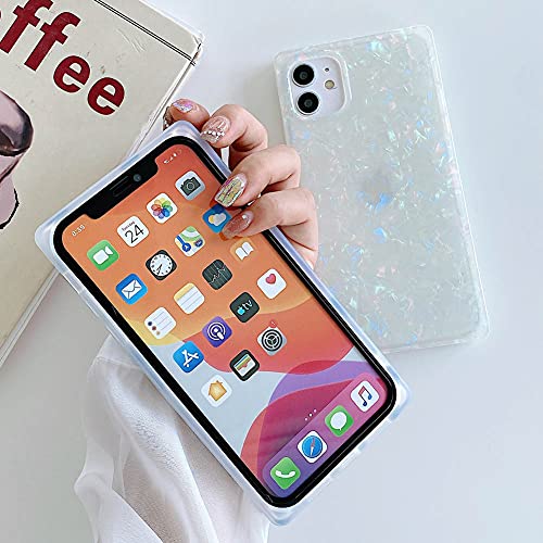 KERZZIL Luxury Sparkle Glitter Square iPhone 11 Case,Chic Slim Colorful Mother-of-Pearl Translucent Soft TPU Silicone Rubber Protective Bumper Cases Cover Compatible with iPhone 11 6.1-inch(Pearl)