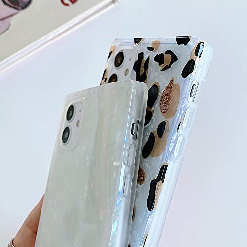 KERZZIL Luxury Sparkle Glitter Square iPhone 11 Case,Chic Slim Colorful Mother-of-Pearl Translucent Soft TPU Silicone Rubber Protective Bumper Cases Cover Compatible with iPhone 11 6.1-inch(Pearl)