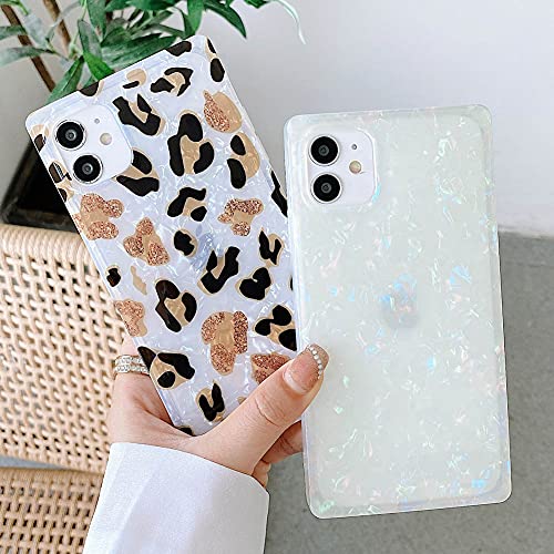 KERZZIL Luxury Sparkle Glitter Square iPhone 11 Case,Chic Slim Colorful Mother-of-Pearl Translucent Soft TPU Silicone Rubber Protective Bumper Cases Cover Compatible with iPhone 11 6.1-inch(Pearl)