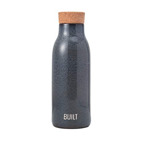 BUILT Ceramic Water Bottle with Cork Lid, 17-Ounce, Blue Reactive