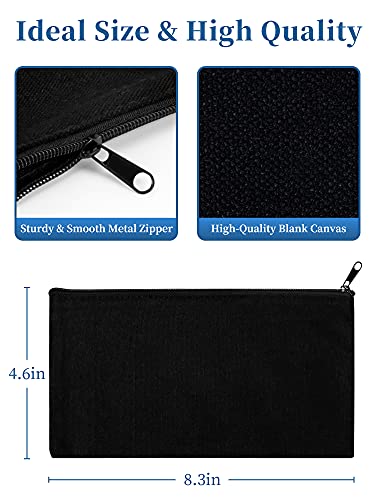 SMARTAKE 16-Pack Canvas DIY Craft Zipper Bags Blank Makeup Bags, Multipurpose Cosmetic Travel Toiletry Pouch for Office, Cash, Bill, Receipt Storage, 8.3’’ x 4.6’’ (Black)