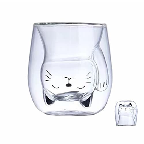 ANSQU Cute Mug Cat Tea Double Wall Glass Coffee Mugs, Espresso Shot Glass, Milk Mug (200 ml/6.8 oz), Personal Birthday Gifts and Holiday Gifts