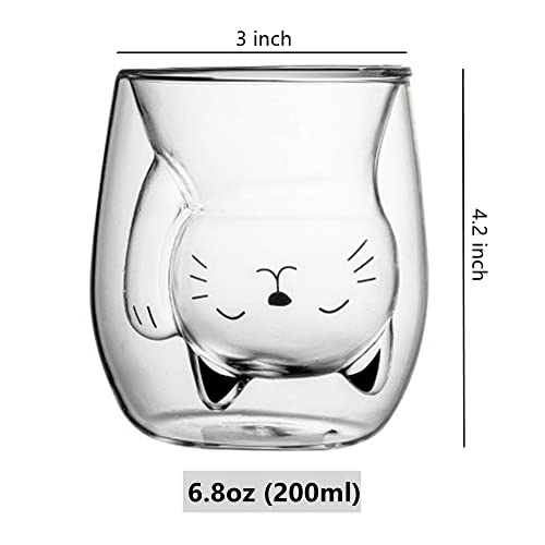 ANSQU Cute Mug Cat Tea Double Wall Glass Coffee Mugs, Espresso Shot Glass, Milk Mug (200 ml/6.8 oz), Personal Birthday Gifts and Holiday Gifts