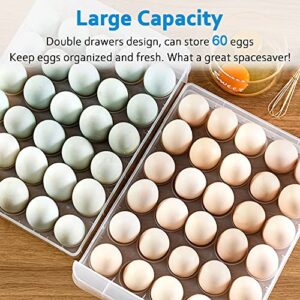 Egg Holder for Refrigerator, THIPOTEN 60 Grid Eggs Storage Container for Refrigerator, Perfect Household Egg Organizer for a Hobby Farm