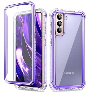 dexnor compatible with samsung galaxy s21 plus case with screen protector electroplated frame clear back cover rugged 360 full body protective shockproof heavy duty bumper for women -metallic purple