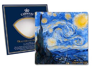 victoria bella carmani 5"x5" decorative glass plate, square cake platter illustrated with van gogh's the starry night reproduction ea