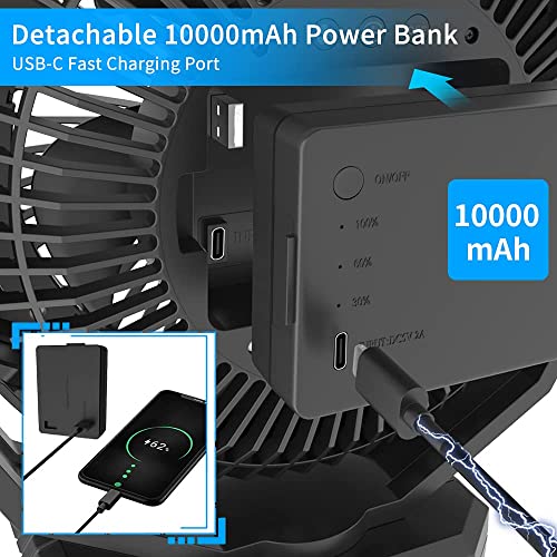 Golf Cart Fan-10000mAh Portable Clip on Fan Rechargeable battery Operated, 8 Inch Ventilador Portatil Recargable with Reinforcer/Hook for Camping, Beach, Tent, Treadmill, Desk, Bed, RV, Office