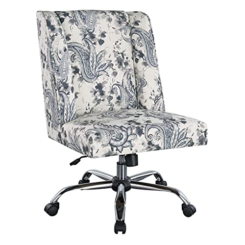 OSP Home Furnishings Westgrove Upholstered Wingback Office Swivel Chair with Pneumatic Seat Adjustment and Chrome Base, Charcoal Paisley