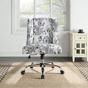 OSP Home Furnishings Westgrove Upholstered Wingback Office Swivel Chair with Pneumatic Seat Adjustment and Chrome Base, Charcoal Paisley