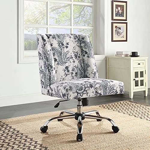 OSP Home Furnishings Westgrove Upholstered Wingback Office Swivel Chair with Pneumatic Seat Adjustment and Chrome Base, Charcoal Paisley