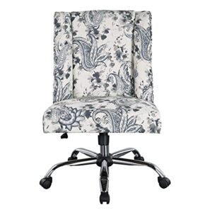 OSP Home Furnishings Westgrove Upholstered Wingback Office Swivel Chair with Pneumatic Seat Adjustment and Chrome Base, Charcoal Paisley